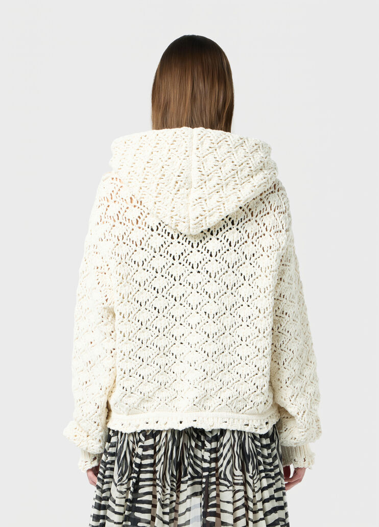 Lace-stitch knit bomber jacket with hood - Blumarine